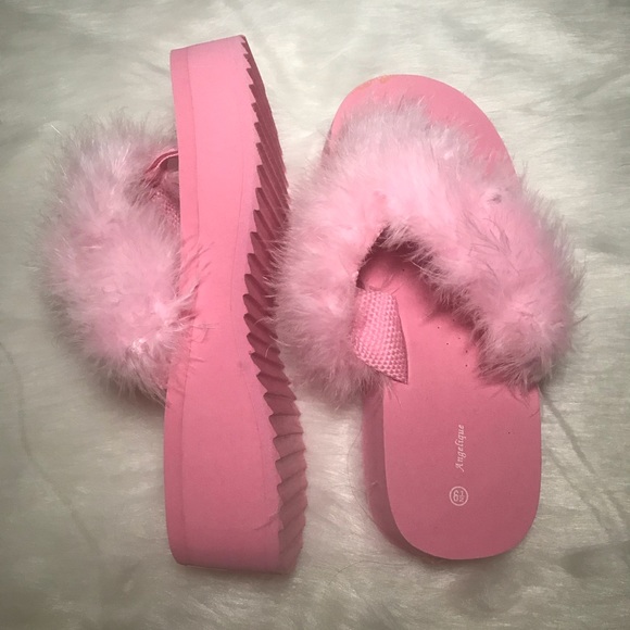 Shoes | 9s Pastel Pink Fuzzy Platform Sandals | Poshmark